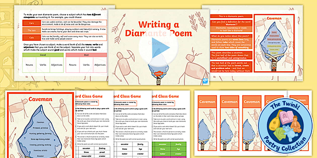 Create your own Stone Age Poetry Diamanté Poem Pack KS2.
